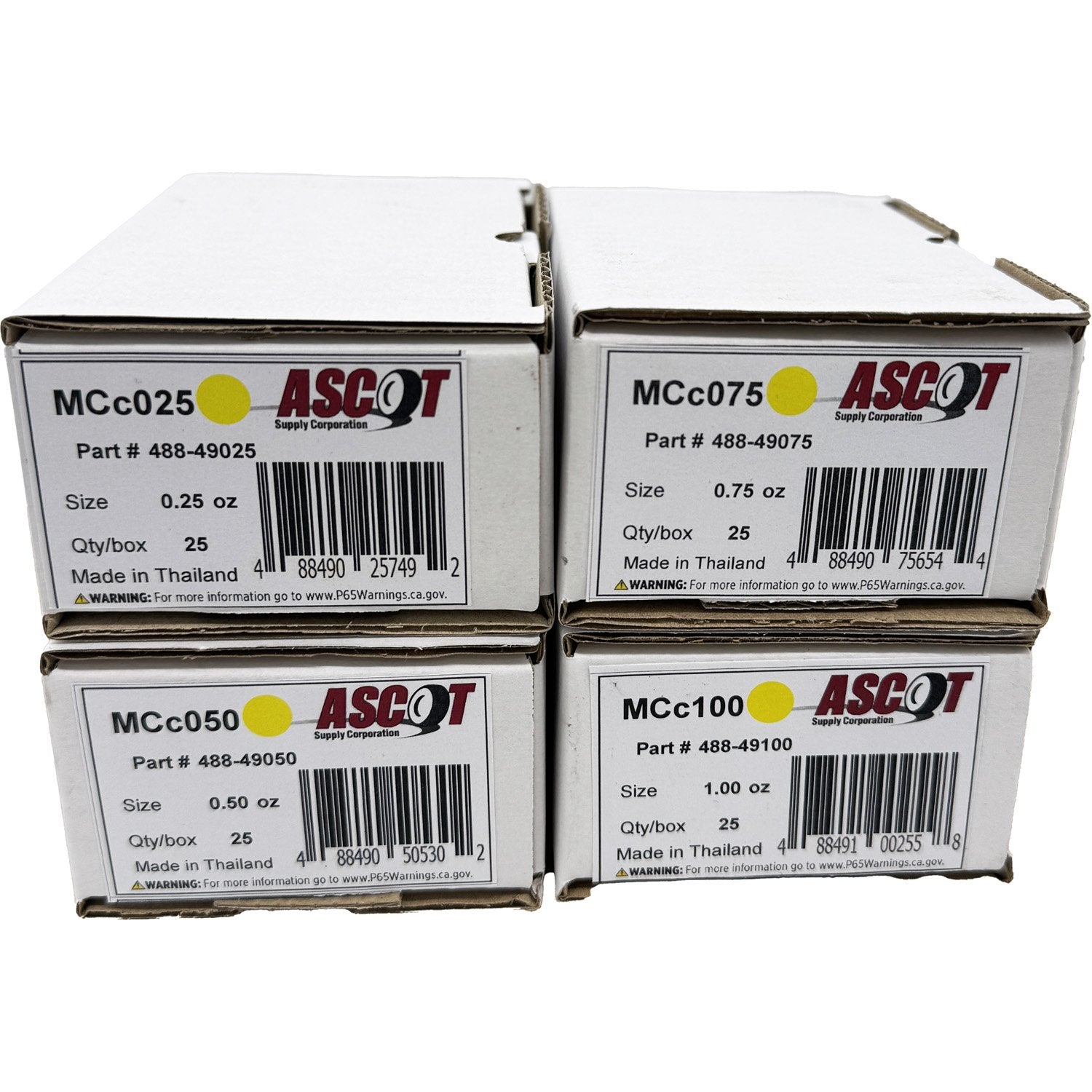 Ascot MC Style Coated Lead Clip-On Wheel Weight Bundle .25oz-1.00oz (4